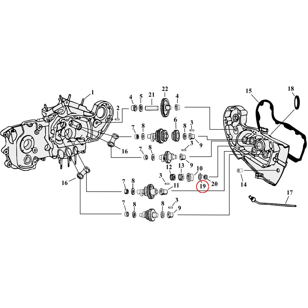 Cam Drive / Cover Parts Diagram Exploded View for 54-90 Harley Sportst
