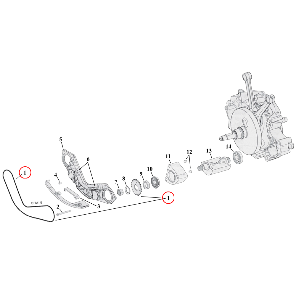 Crankcase Balancer Parts Diagram Exploded View for Harley Twin Cam Sof