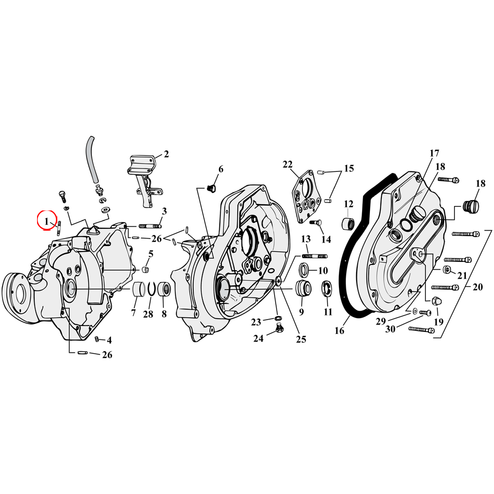 Crankcase Parts Diagram Exploded View for 77-90 Harley Sportster