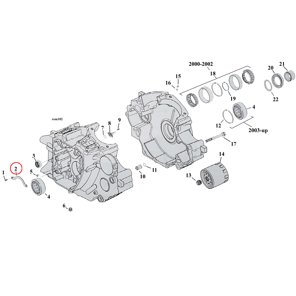 Crankcase Parts Diagram Exploded View for Harley Twin Cam Softail