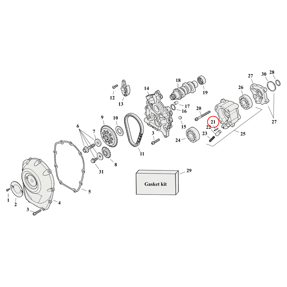 Crankcase Parts Diagram Exploded View for Harley Twin Cam Touring / Dy