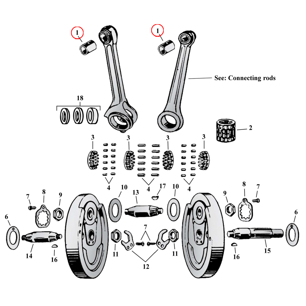 Flywheel Assembly Parts Diagram Exploded View for Harley 45" Flathead