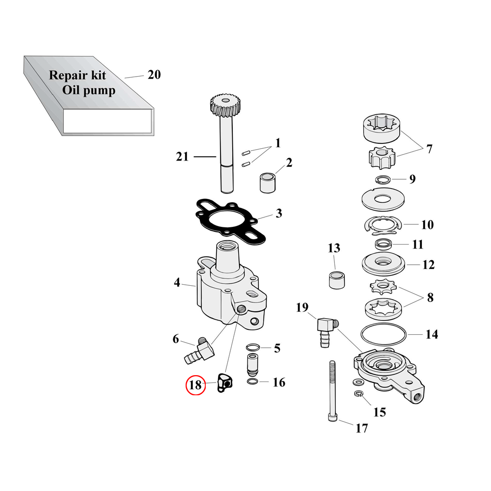 Oil Pump Parts Diagram Exploded View for 77-90 Harley Sportster