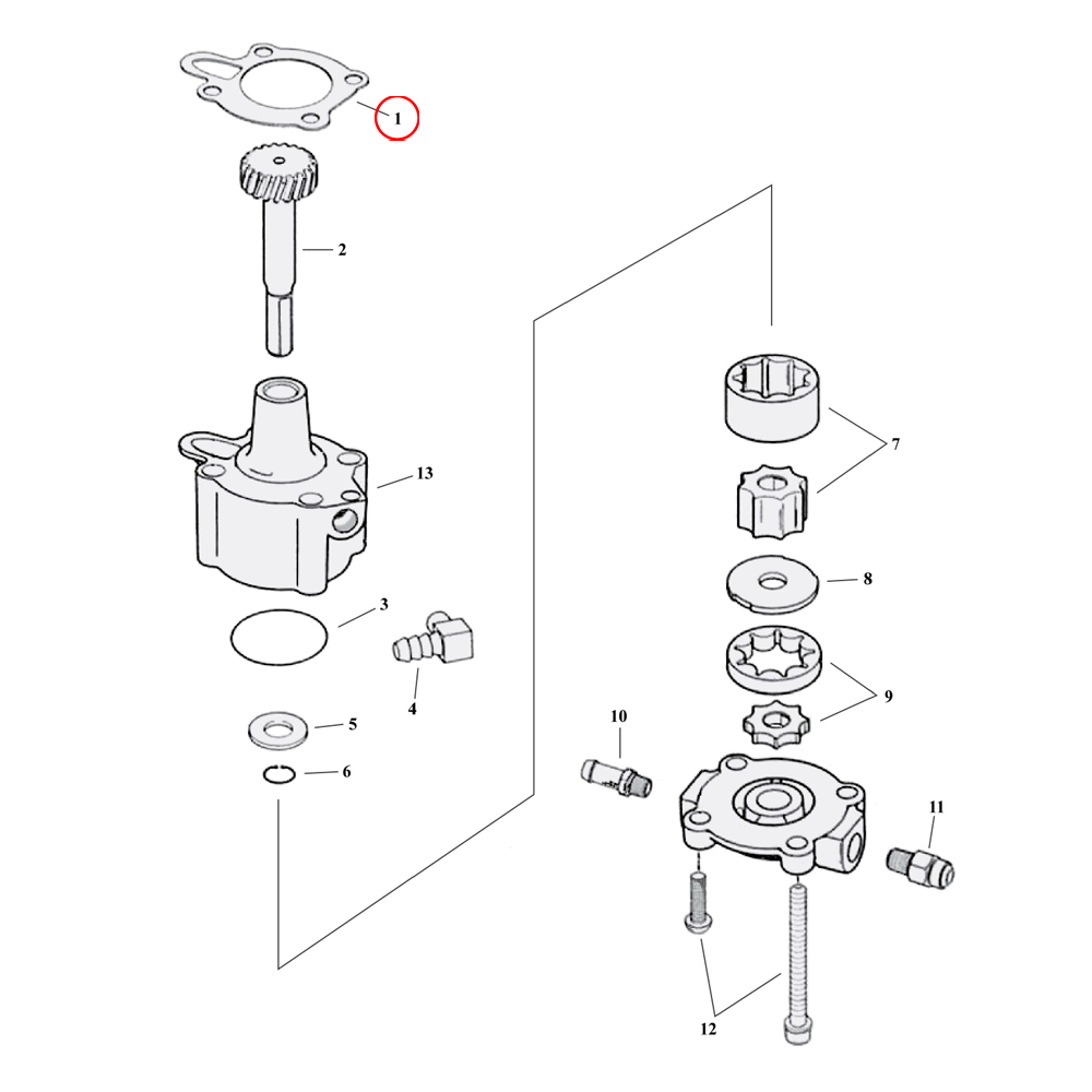 Oil Pump Parts Diagram Exploded View for 91-22 Harley Sportster