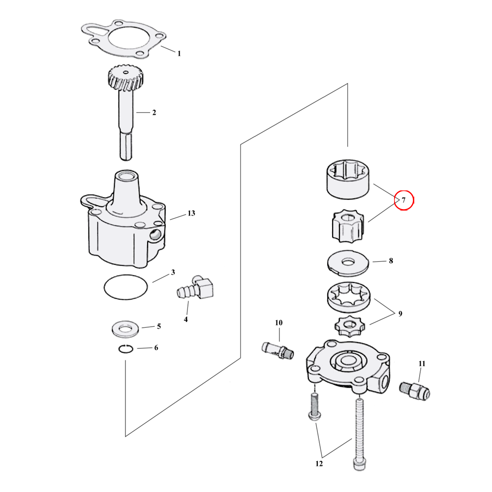 Oil Pump Parts Diagram Exploded View for 91-22 Harley Sportster