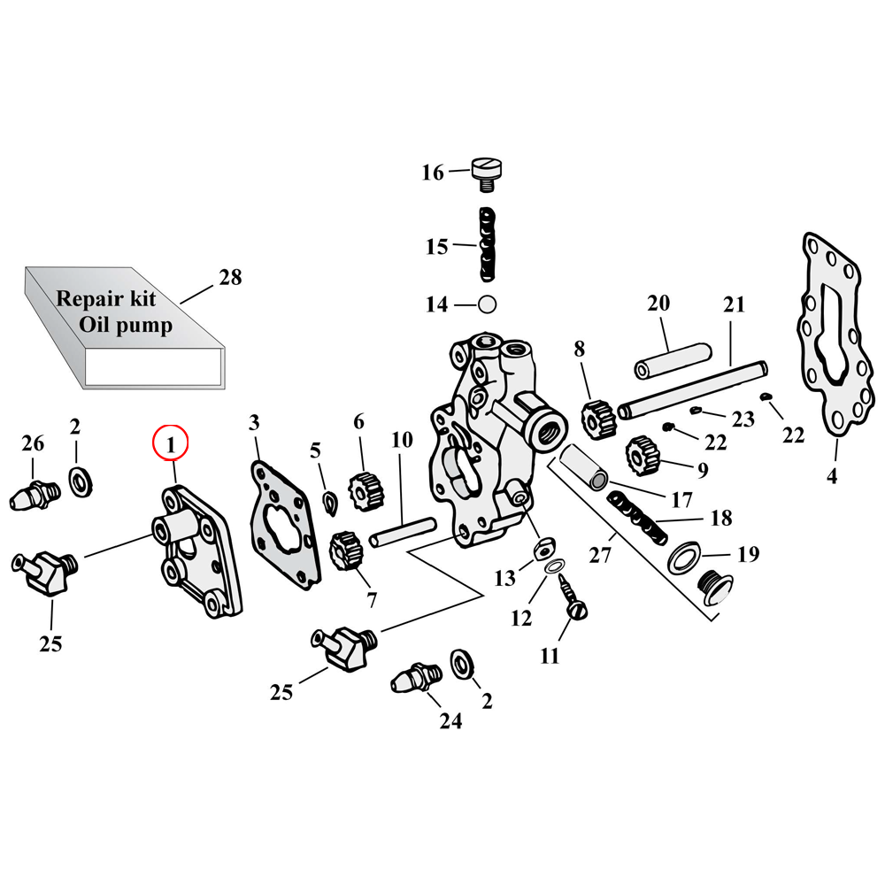 Oil Pump Parts Diagram Exploded View for Harley Knuckle / Pan / Shovel